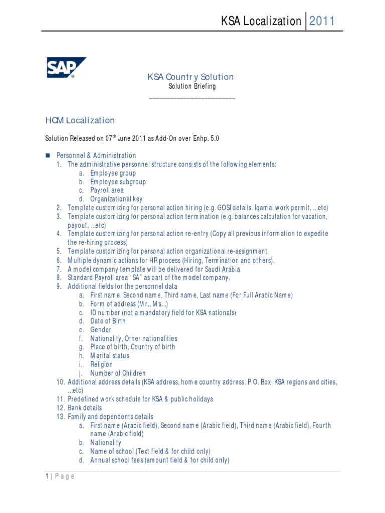 SAP KSA Country Solution | PDF | Saudi Arabia | Payroll