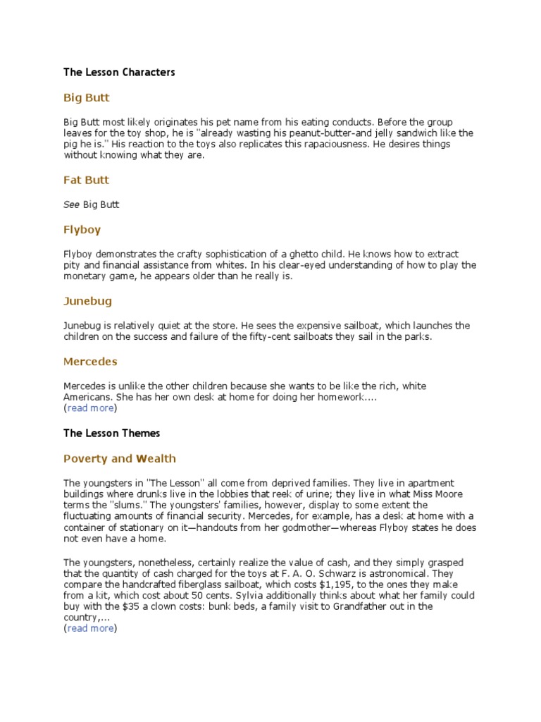 The Lesson Characters Notes For Research Paper For English | PDF ...