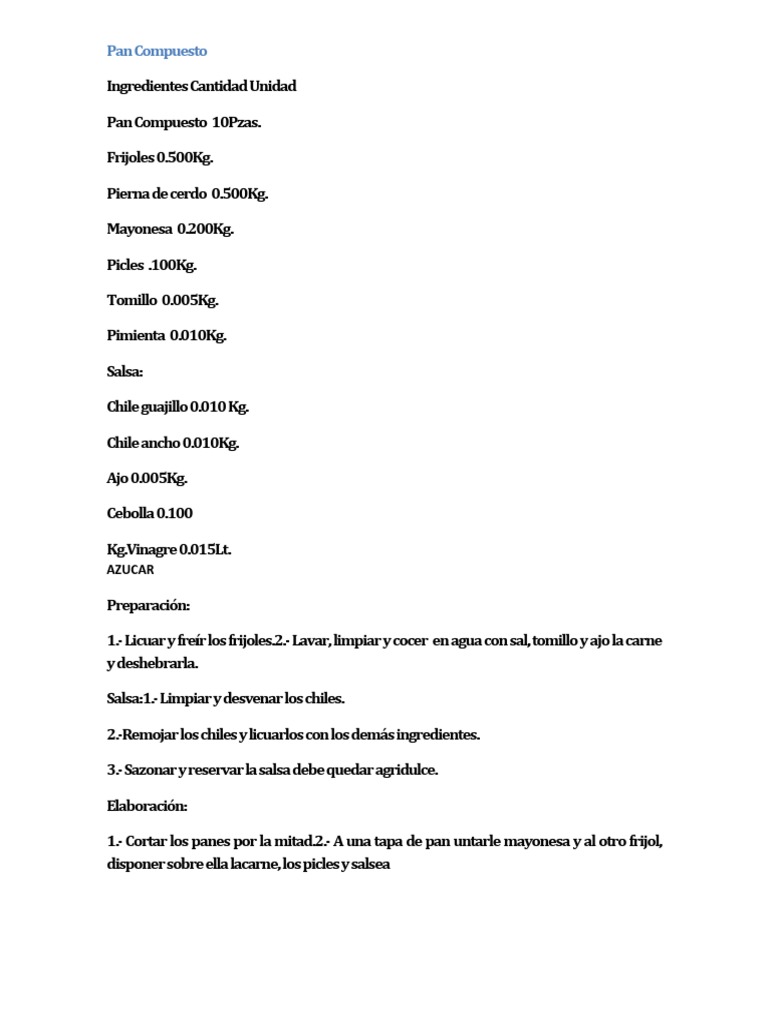 Receta Pan Compuesto | PDF