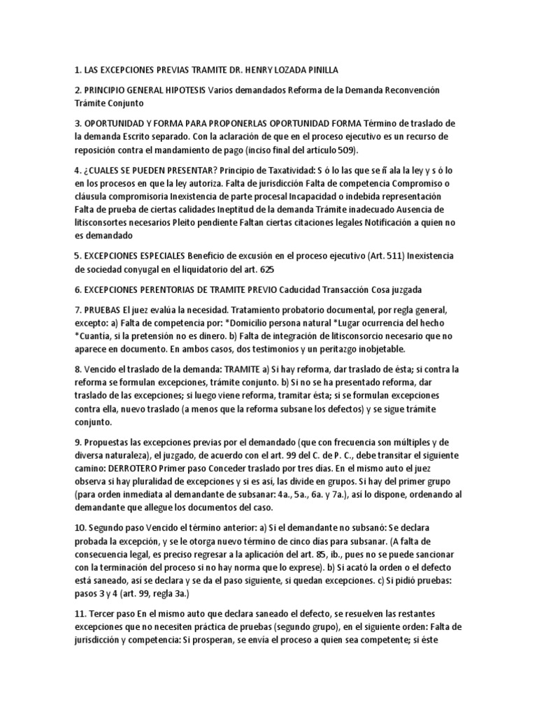 Las Excepciones Previas | PDF | Demanda judicial | Instituciones ...