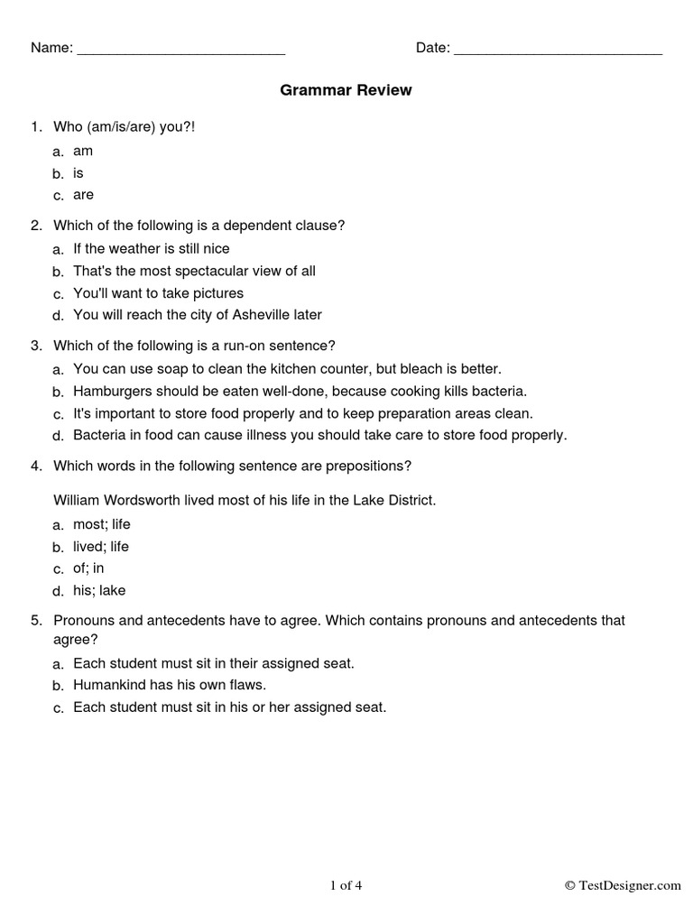 English Grammar Review Work Sheet | PDF | Morphology | Semiotics