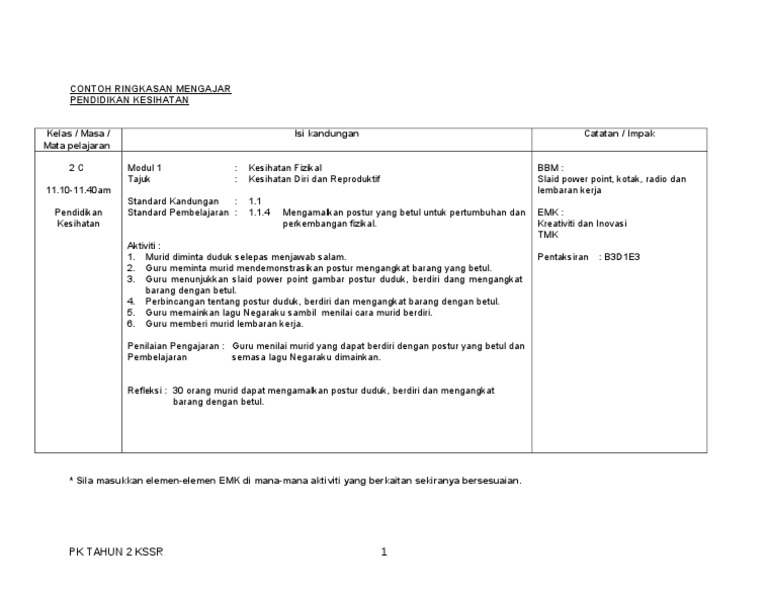 Contoh Penulisan RPH PK | PDF