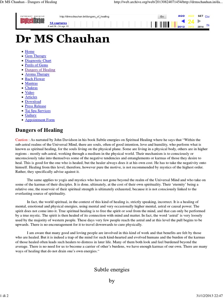 DR MS Chauhan - Dangers of Healing | PDF | Energy Medicine | Spirituality
