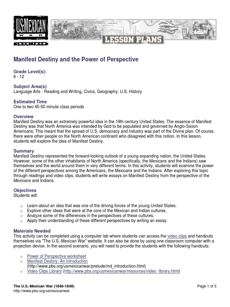 Manifest Destiny-Power of Perspective | PDF | Civics | Essays