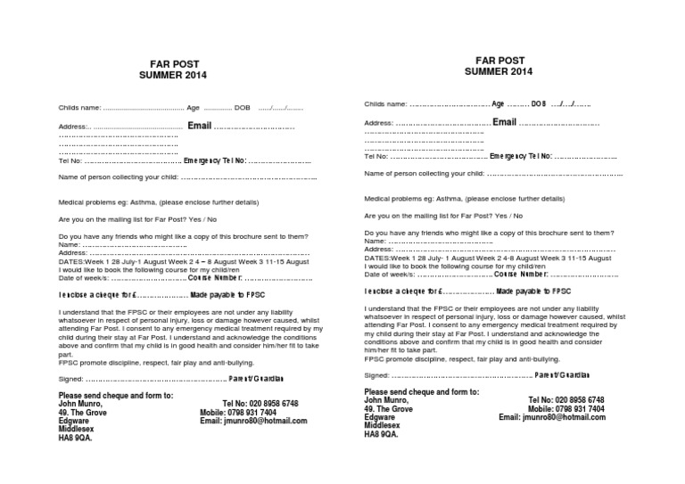 Far Post App Form 2014 | PDF | Email | Business