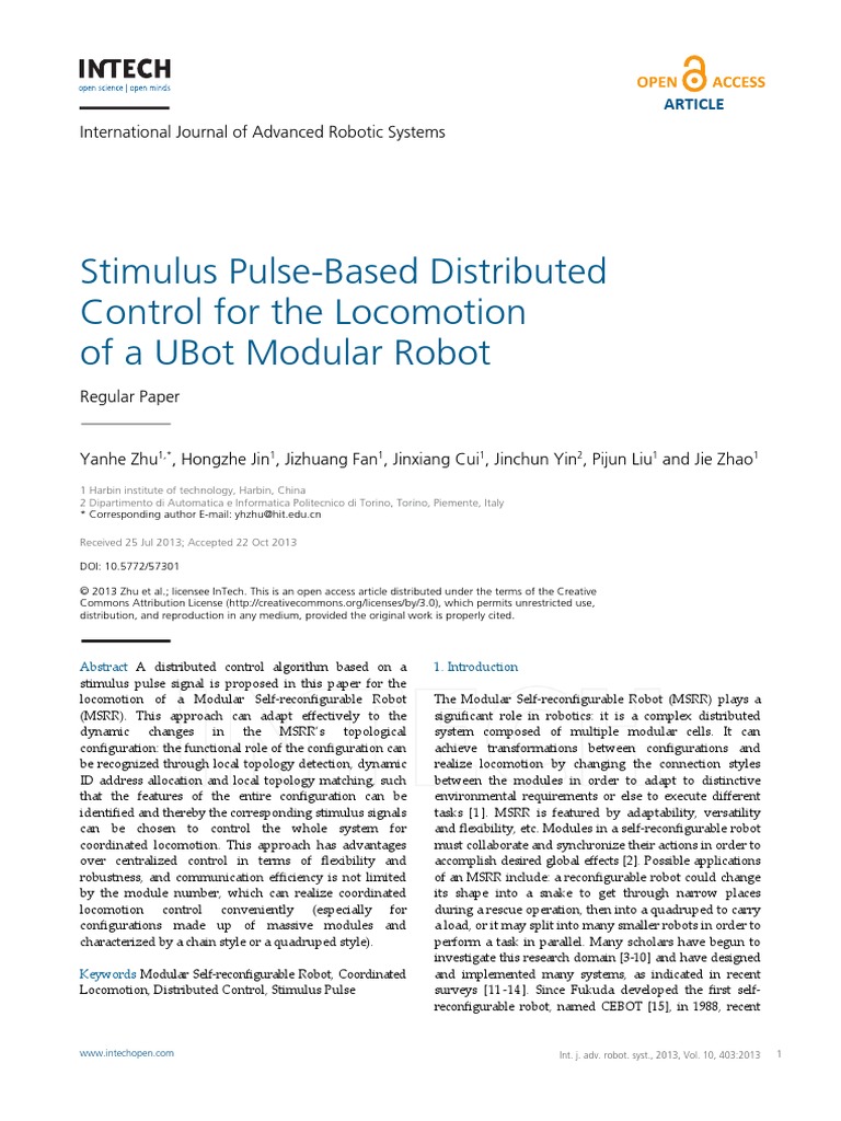 Stimulus Pulse Based Distributed Control For The Locomotion Of A Ubot Modular Robot Pdf