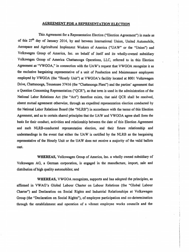 UAW - VW Neutrality Agreement | PDF | United Automobile Workers ...