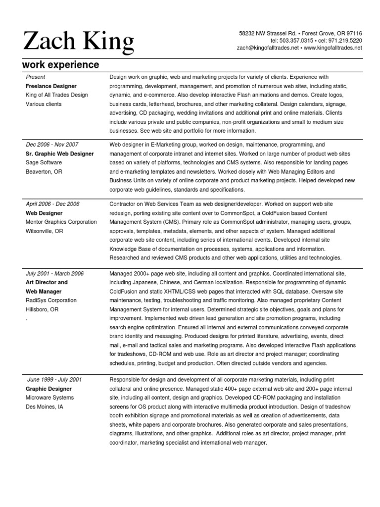 Zach King Resume | PDF | Websites | Graphic Design