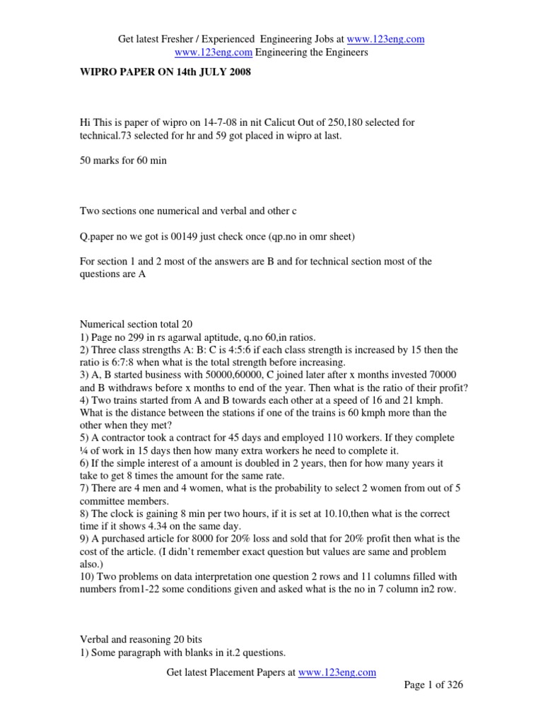 Wipro Placement Papers | PDF | Business