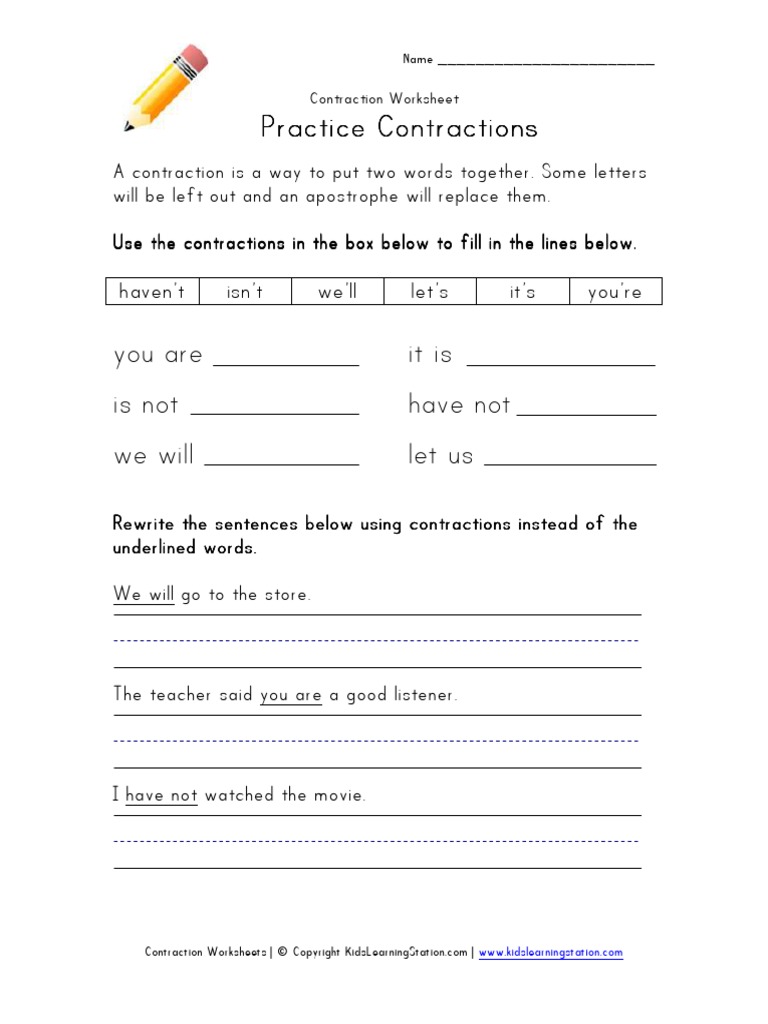 Contraction Worksheet