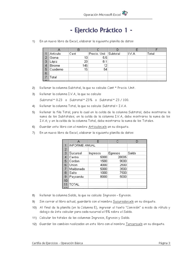 Ejercicios de Excel Basico | PDF | Microsoft Excel | Tabla (base de datos)