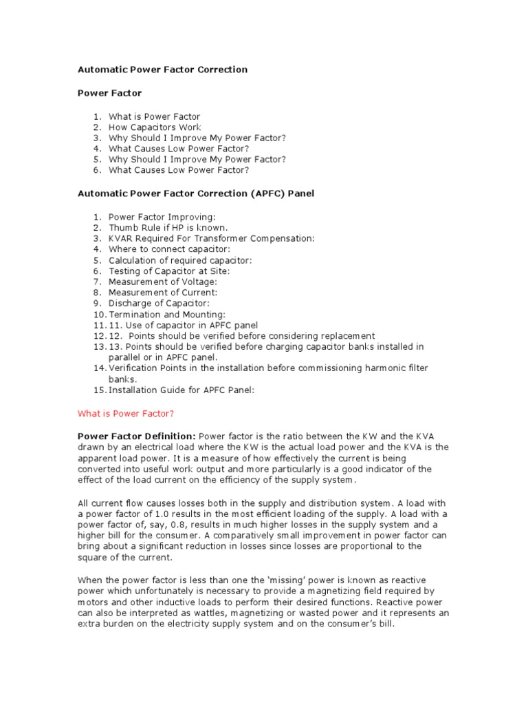 Auto Power Factor Correction | PDF | Capacitor | Electromagnetism