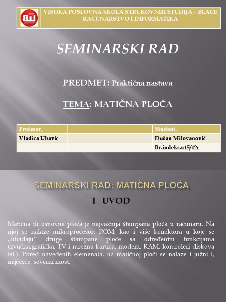 Maticna Ploca Prezentacija | PDF
