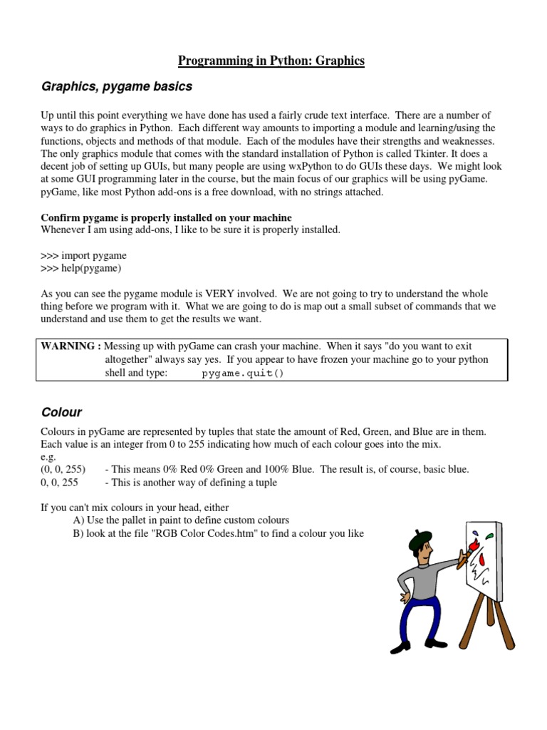 Graphics, Pygame Basics: Programming in Python: Graphics | PDF | Python ...