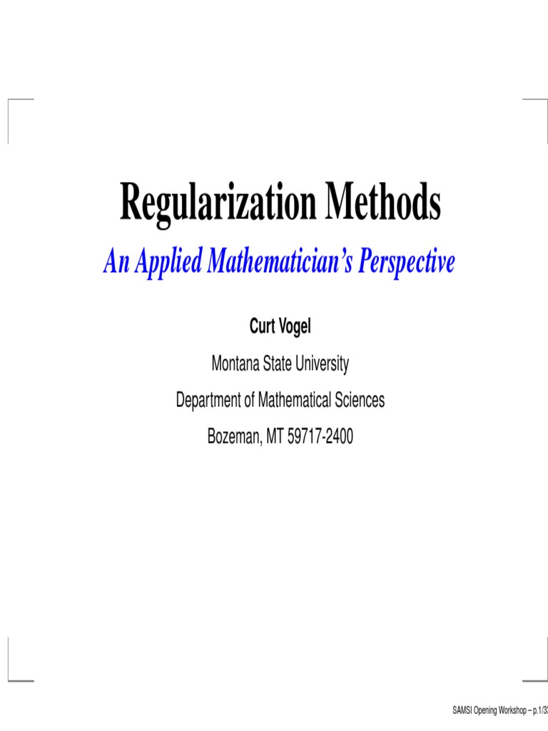 Regularization Methods: An Applied Mathematician's Perspective | PDF ...