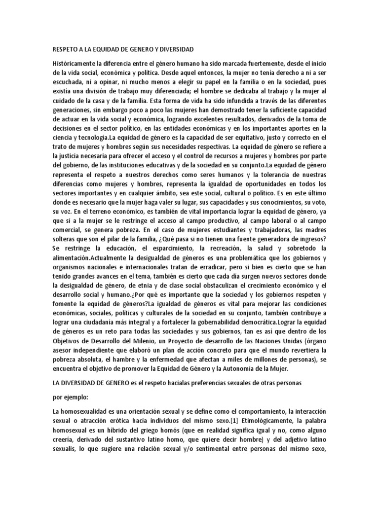 Respeto A La Equidad de Genero y Diversidad | PDF | Igualdad de género ...