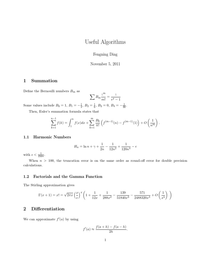 Useful Algorithms: 1 Summation | Download Free PDF | Summation | Integral