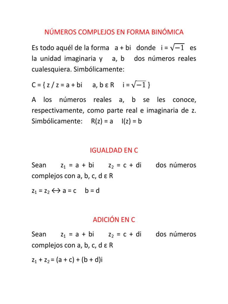 Números Complejos en Forma Binómica PDF | PDF | División (Matemáticas ...