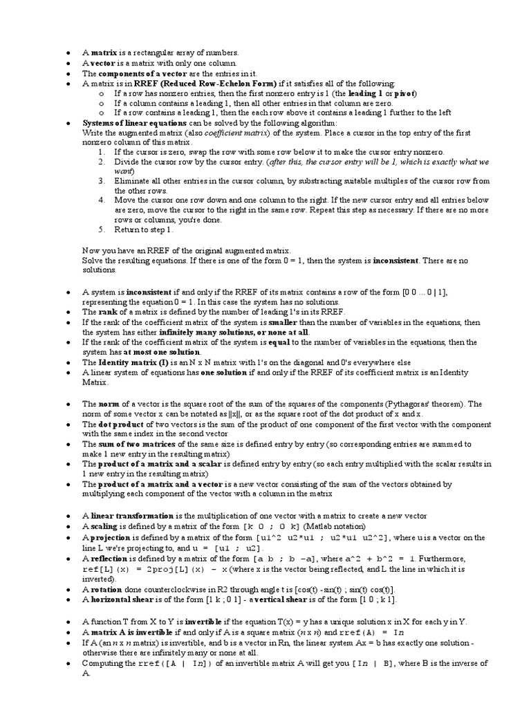 Linear Algebra Cheat Sheet | PDF | Matrix (Mathematics) | Vector Space