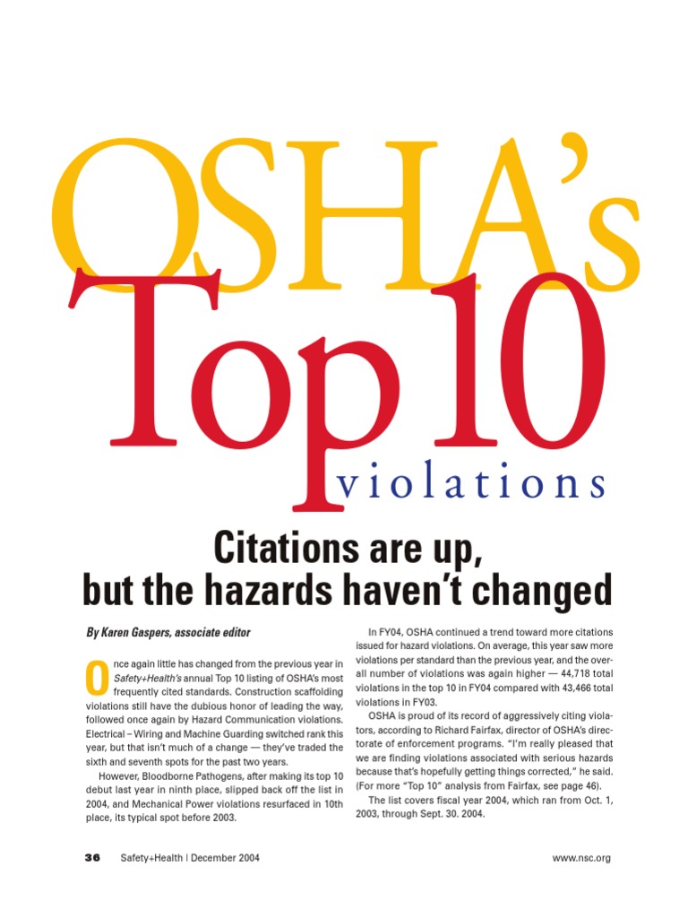 OSHA's: Citations Are Up, But The Hazards Haven't Changed | PDF ...