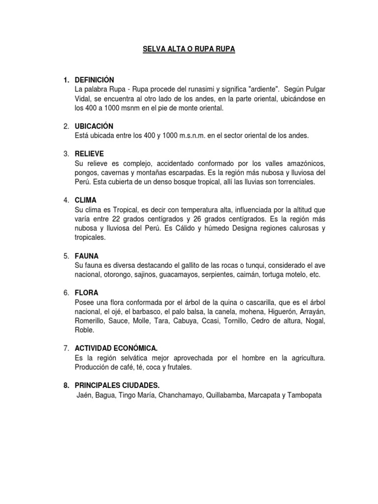 Selva Alta o Rupa Rupa | PDF | Viajes y turismo | Hogar, jardinería y ...