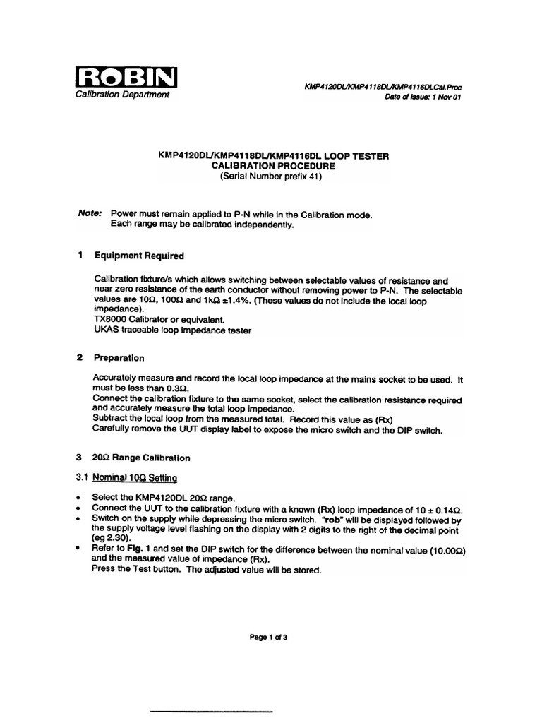 Robin KMP4120 Loop Tester | PDF | Calibration | Electrical Impedance