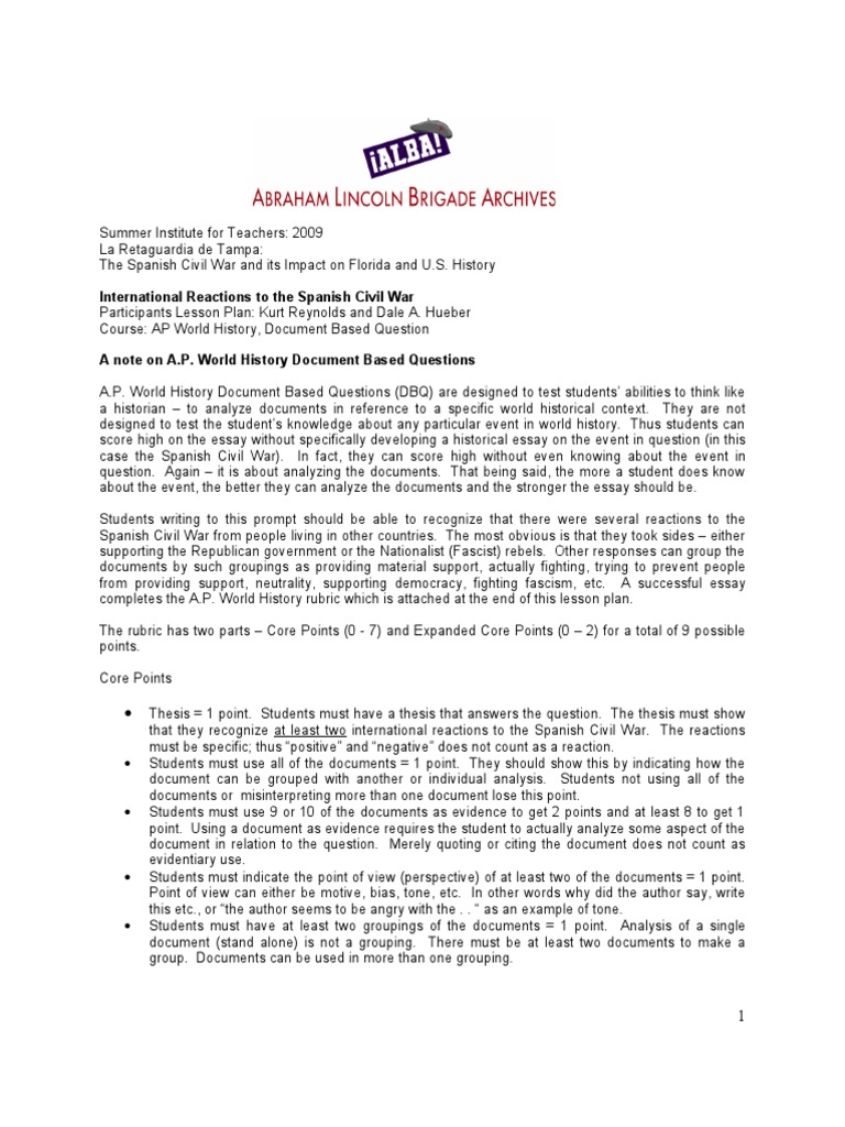 International Reactions To The Spanish Civil War Lesson Plan | PDF