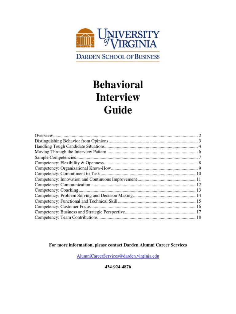 Behavioral Interview Guide: For More Information, Please Contact Darden ...