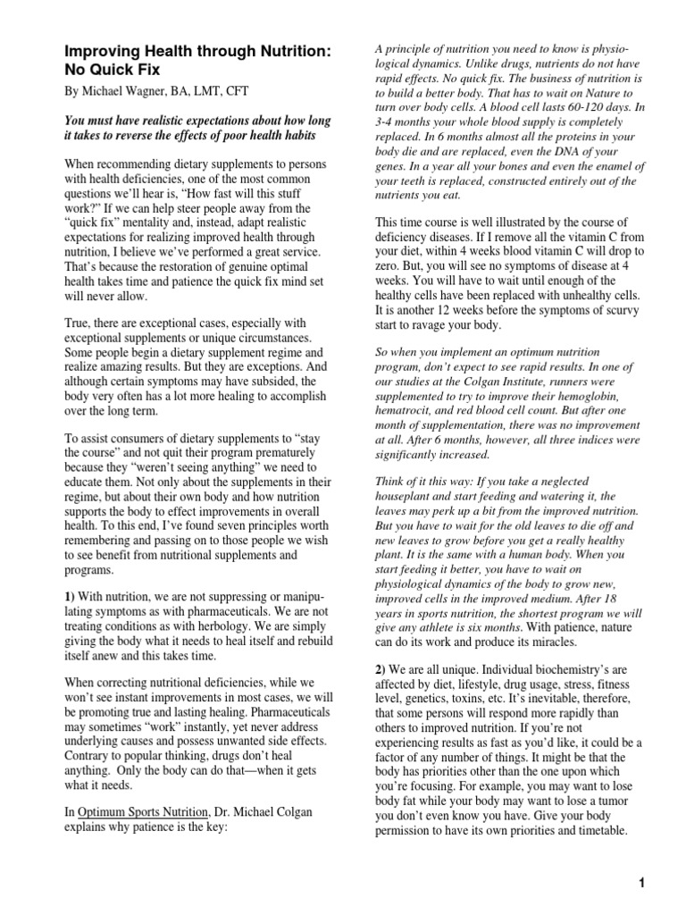 Improving Health - No Quick Fix | PDF | Nutrition | Diet & Nutrition
