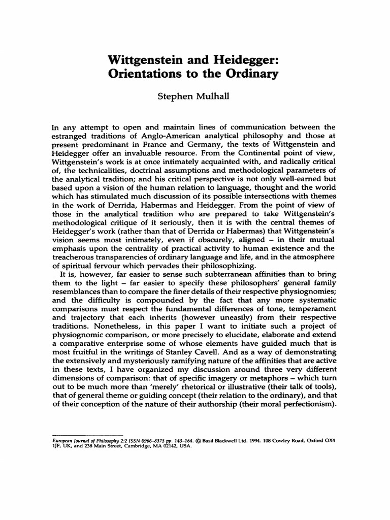 Wittgenstein and Heidegger - Orientations To The Ordinary Stephen ...