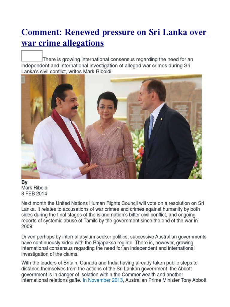 Comment Renewed Pressure On Sri Lanka Over War Crime Allegations | PDF ...
