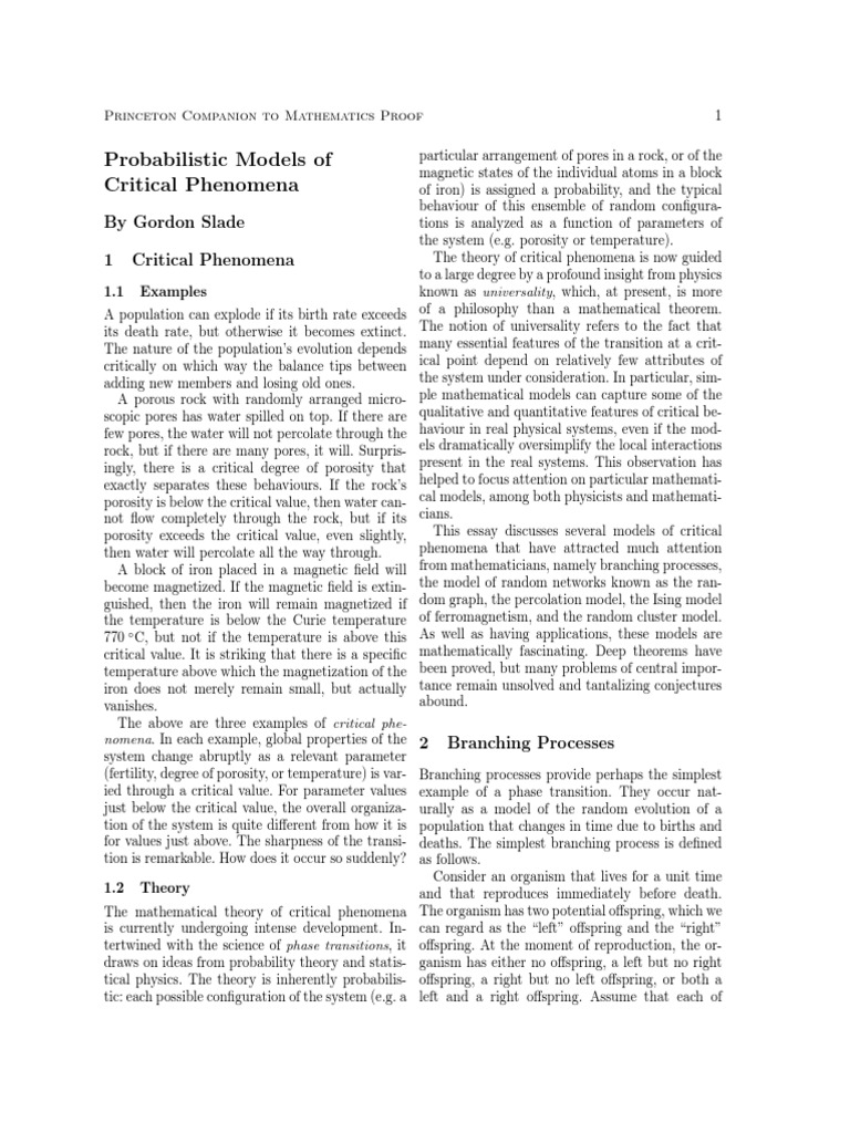 Prob Models Crit Pheno | PDF | Phase Transition | Graph Theory