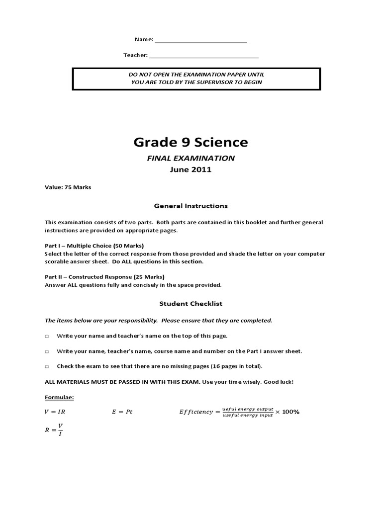 Grade 9 Science Exam Guide | PDF | Meiosis | Series And Parallel Circuits