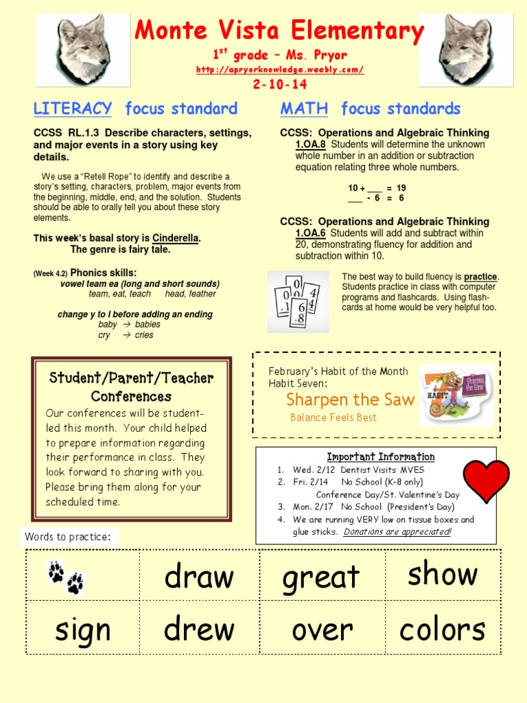 February 1st Grade Curriculum Update | PDF | Language Arts & Discipline