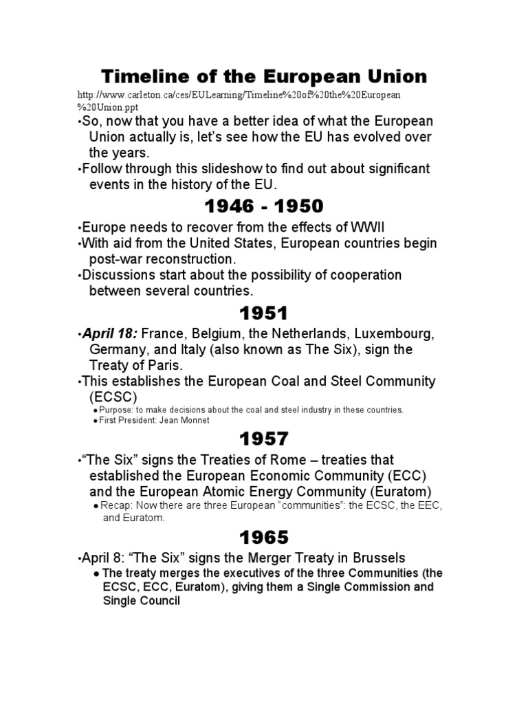 Key Milestones in EU History | PDF | European Union | Euro