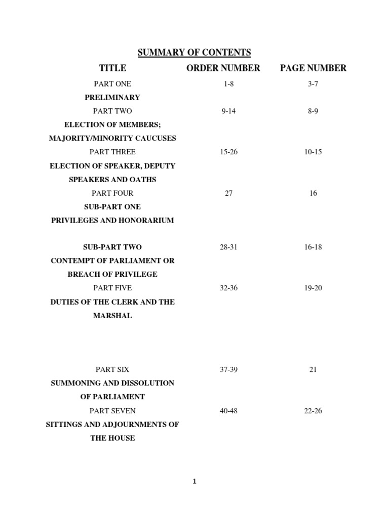 Summary of Contents Title Order Number Page Number: Part One 1-8 3-7 ...