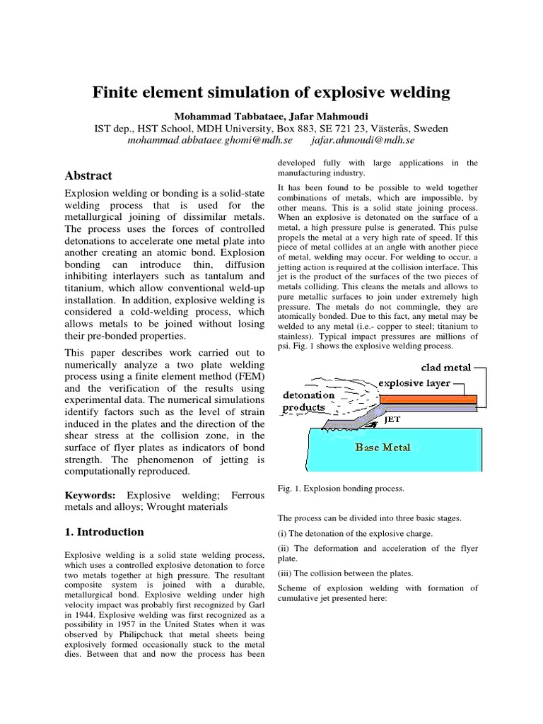 Finite Element Simulation of Explosive Welding | PDF | Explosive Material | Collision