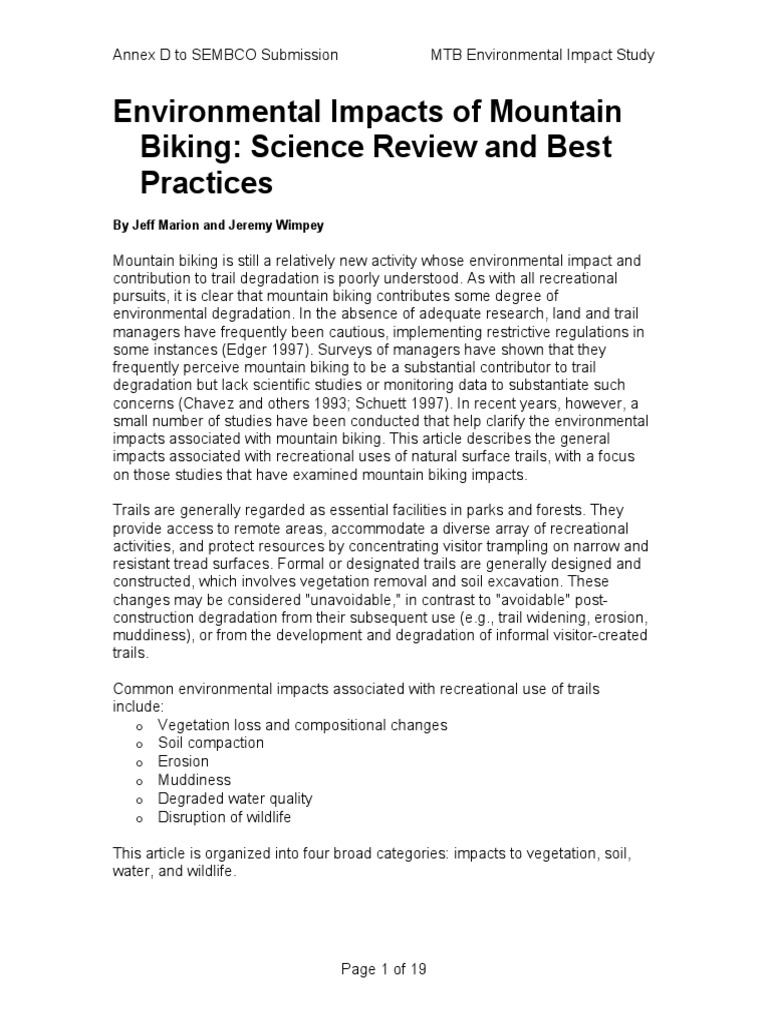 Effects of Mountain Biking On The Environment | PDF | Trail | Mountain ...