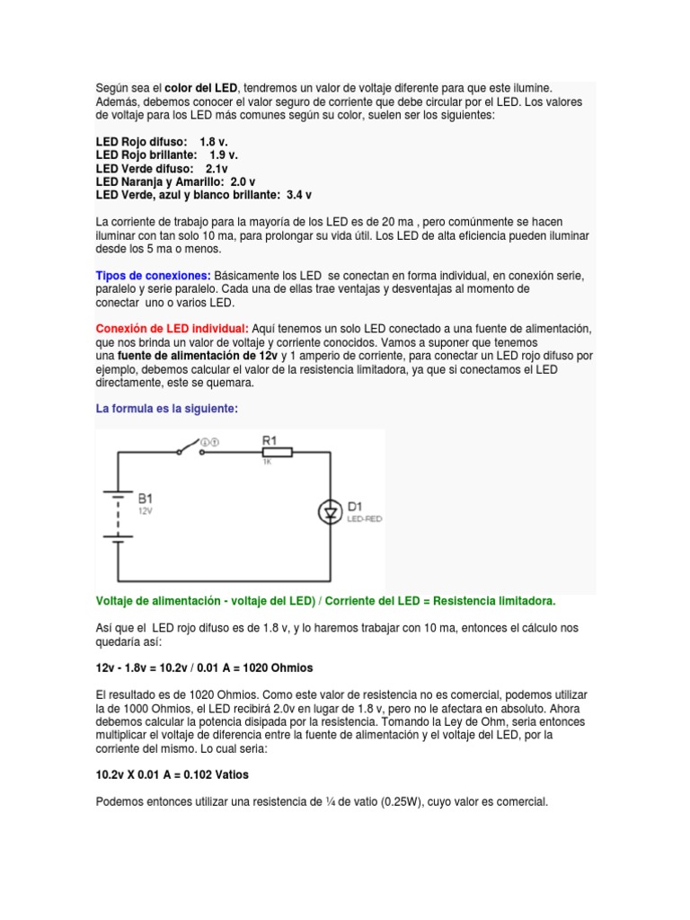 Formula Del Led | PDF | Diodo emisor de luz | Resistencia Eléctrica y ...