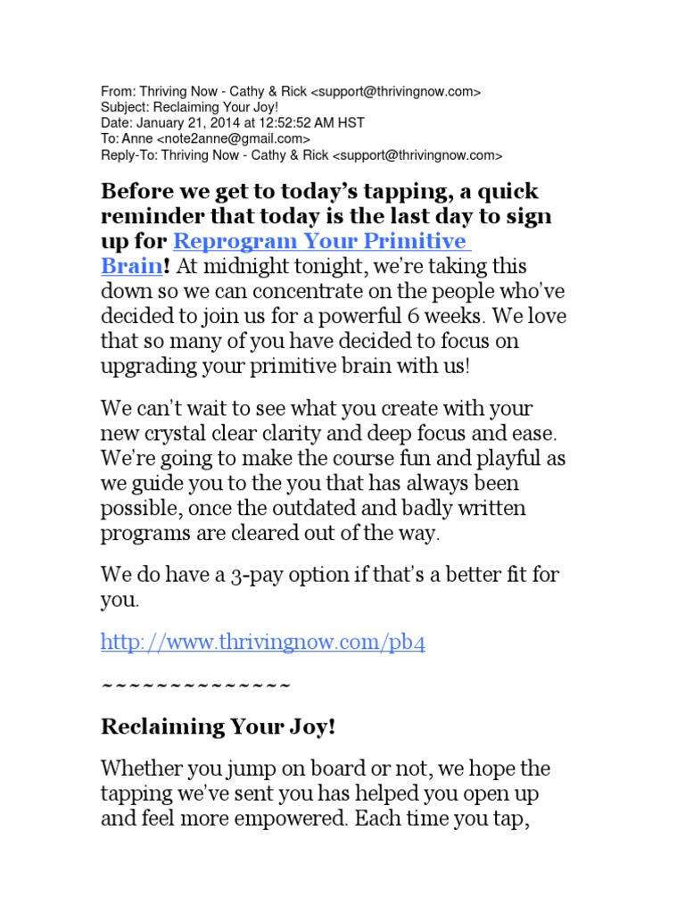 Reclaiming Your Joy! Tap To Reprogram Primitive Brain Kathy & Rick ...