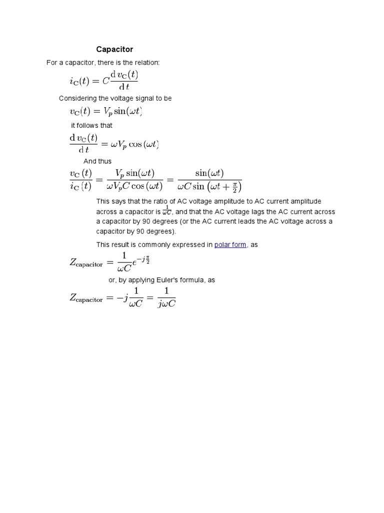 Capacitor AC Voltage and Current Relation | PDF