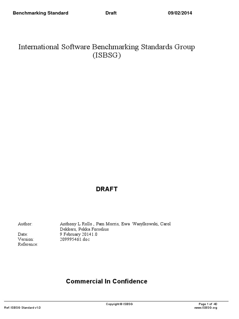 ISBSG Benchmark Standard V1.0 Draft | PDF | Benchmarking | Supply Chain