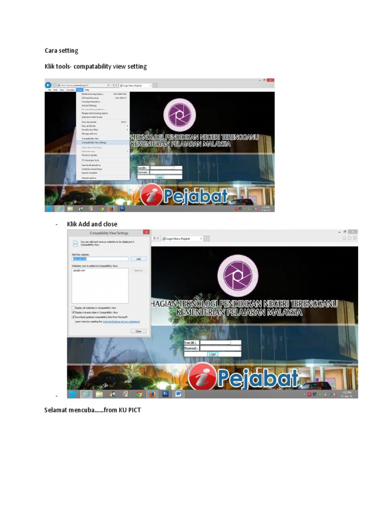Cara Setting Klik Tools-Compatability View Setting | PDF