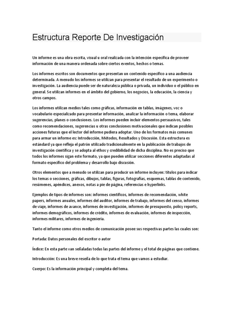 Estructura Reporte de Investigación | Descargar gratis PDF | Science ...