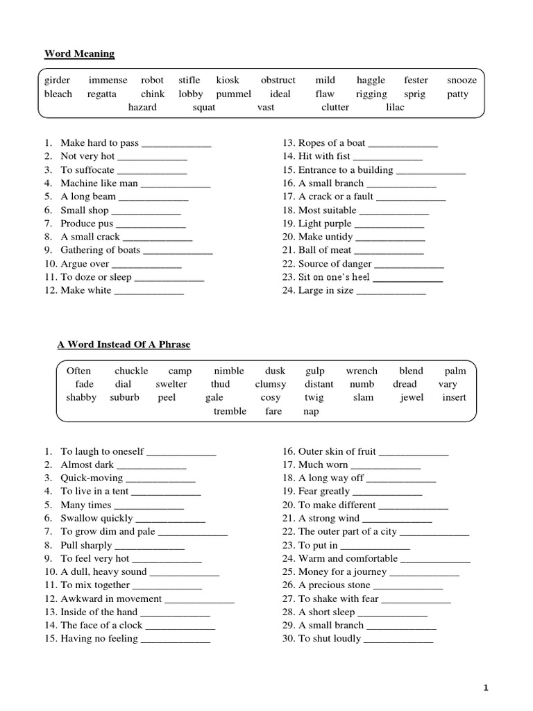S1 Vocabulary Exercise | PDF | Linguistics