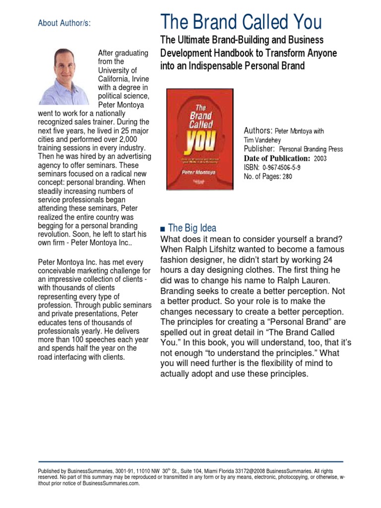 Book Summary The Brand Called You | PDF | Brand | Sales
