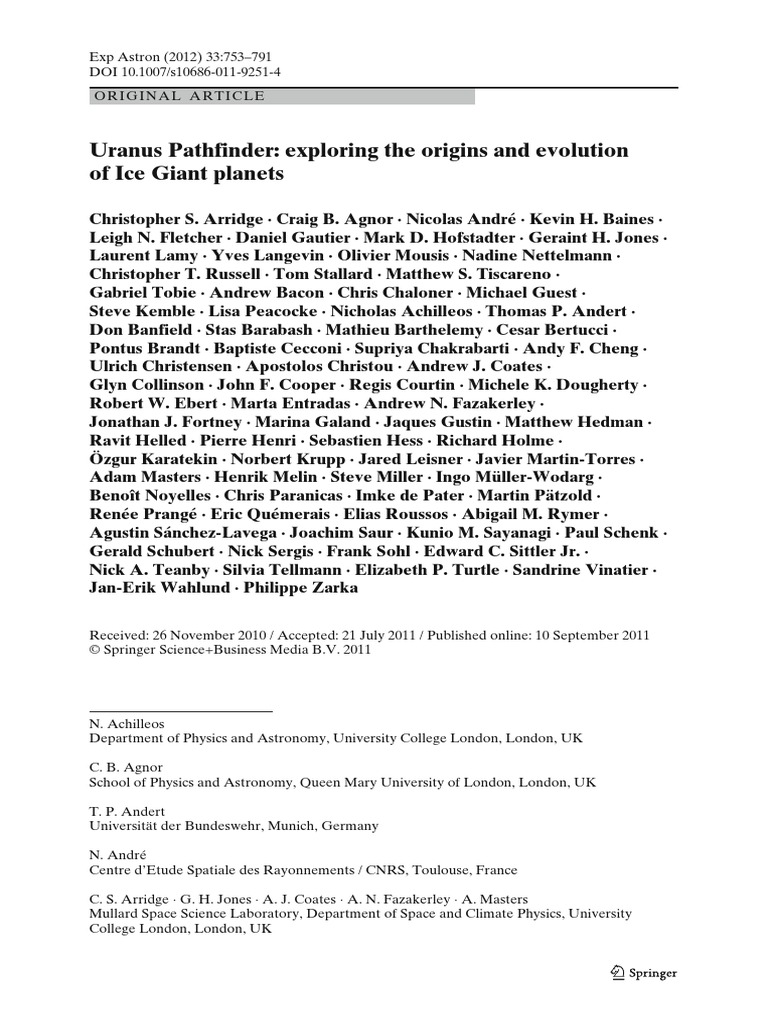 Uranus Pathfinder: Exploring The Origins and Evolution of Ice Giant ...