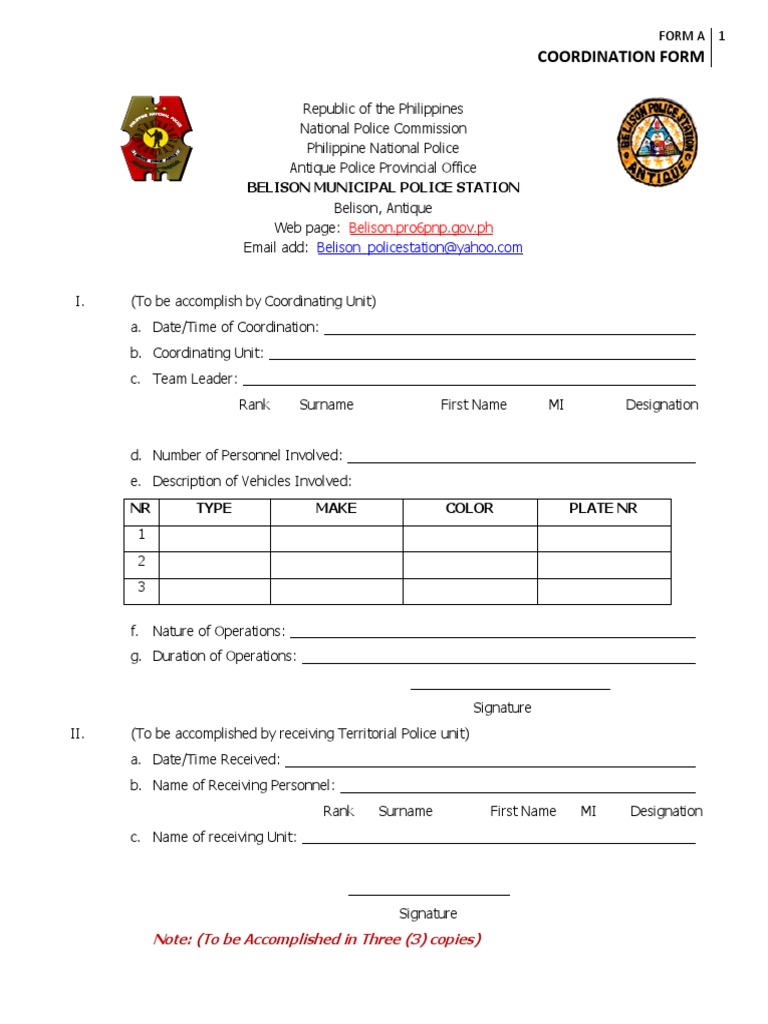 Coordination Form: Belison Municipal Police Station | PDF