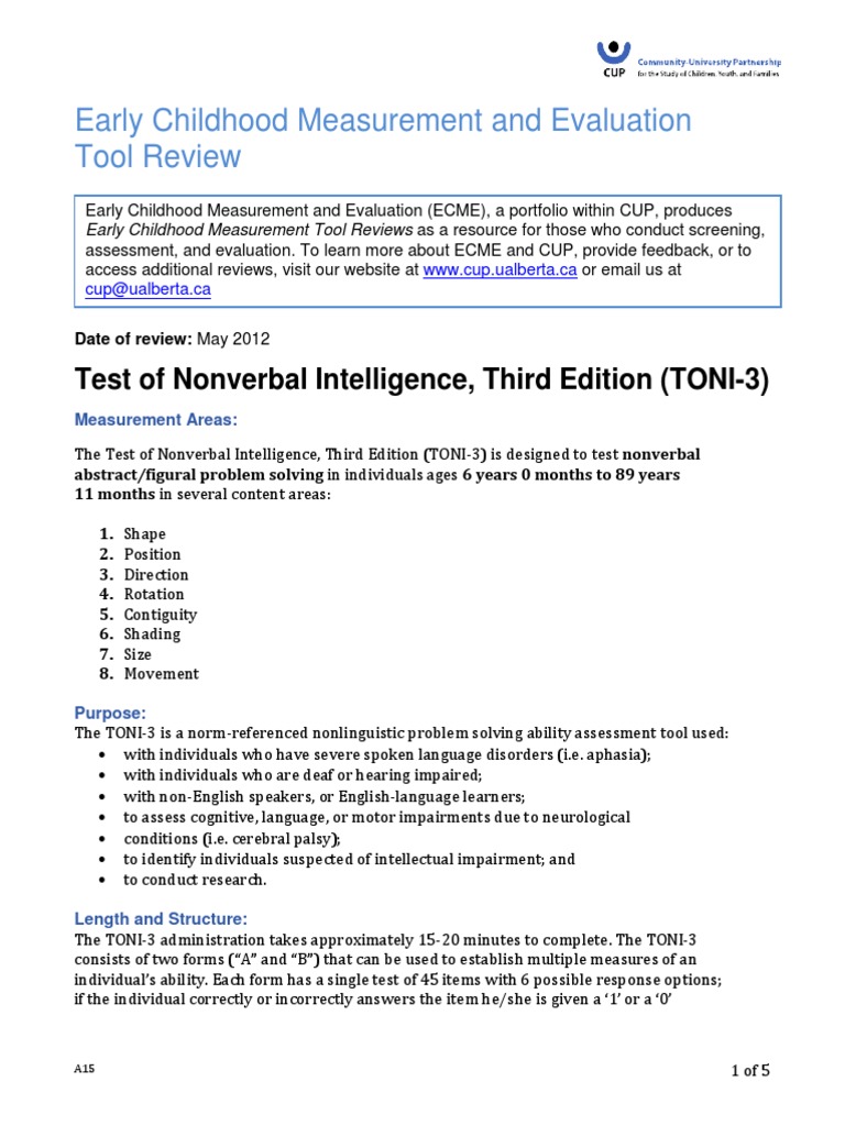 Early Childhood Measurement and Evaluation Tool Review: Test of ...
