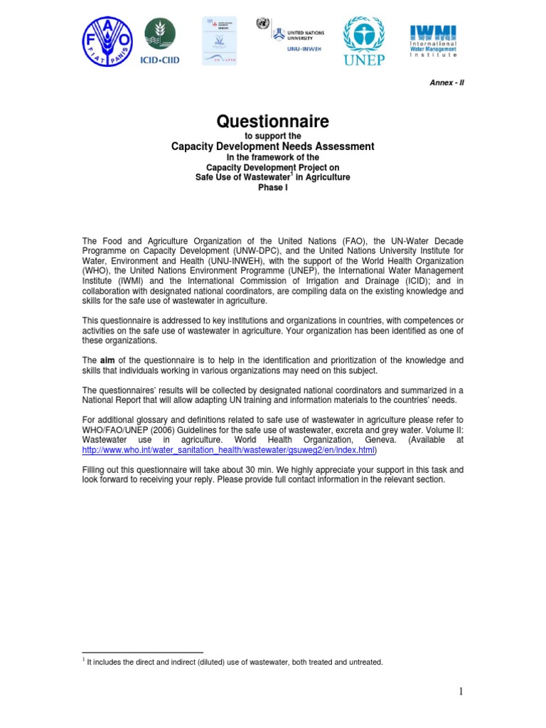 Capacity Development Needs Assessment Questionnaire | PDF | Sewage ...